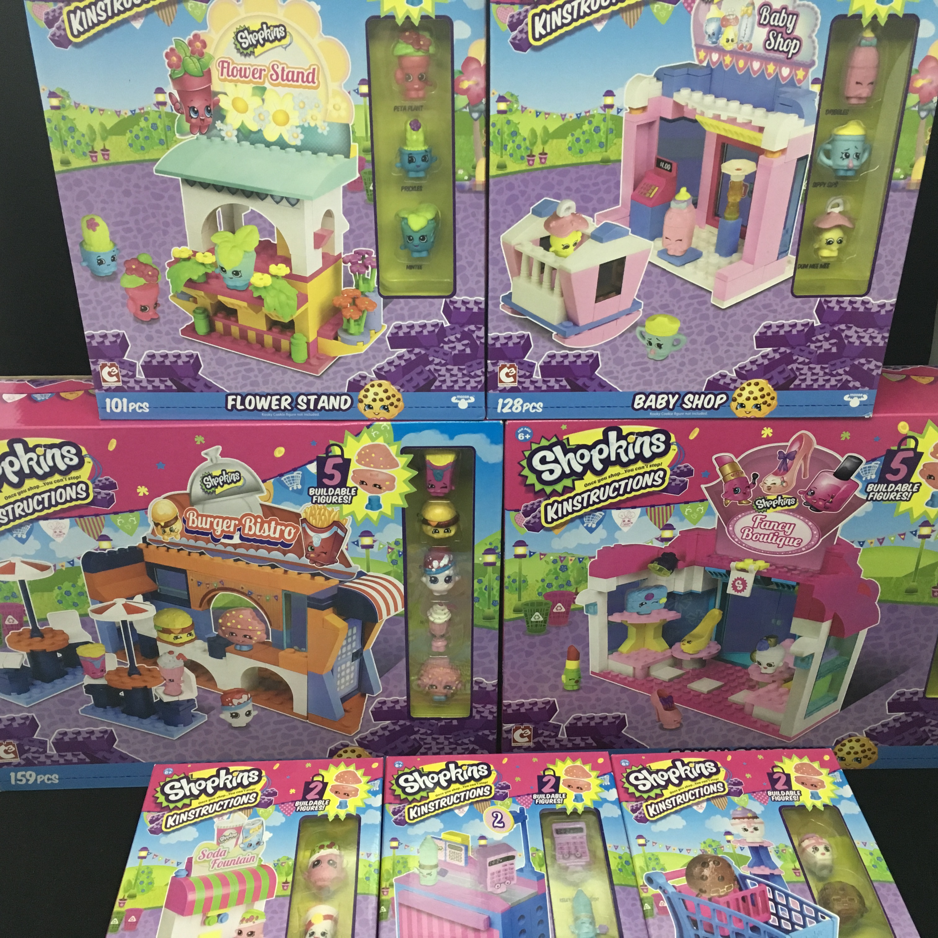 Shopkins KINSTRUCTIONS Lot of 7: 2 Scene Sets, 2 Shopping Packs, 3 Mini ...